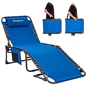 KingCamp Chaise Lounge Outdoor 5-Position Adjustable Patio Lounge Chair,Folding Tanning Chair for Lawn,Beach,Pool,Heavy-Duty Camping Reclining Chair