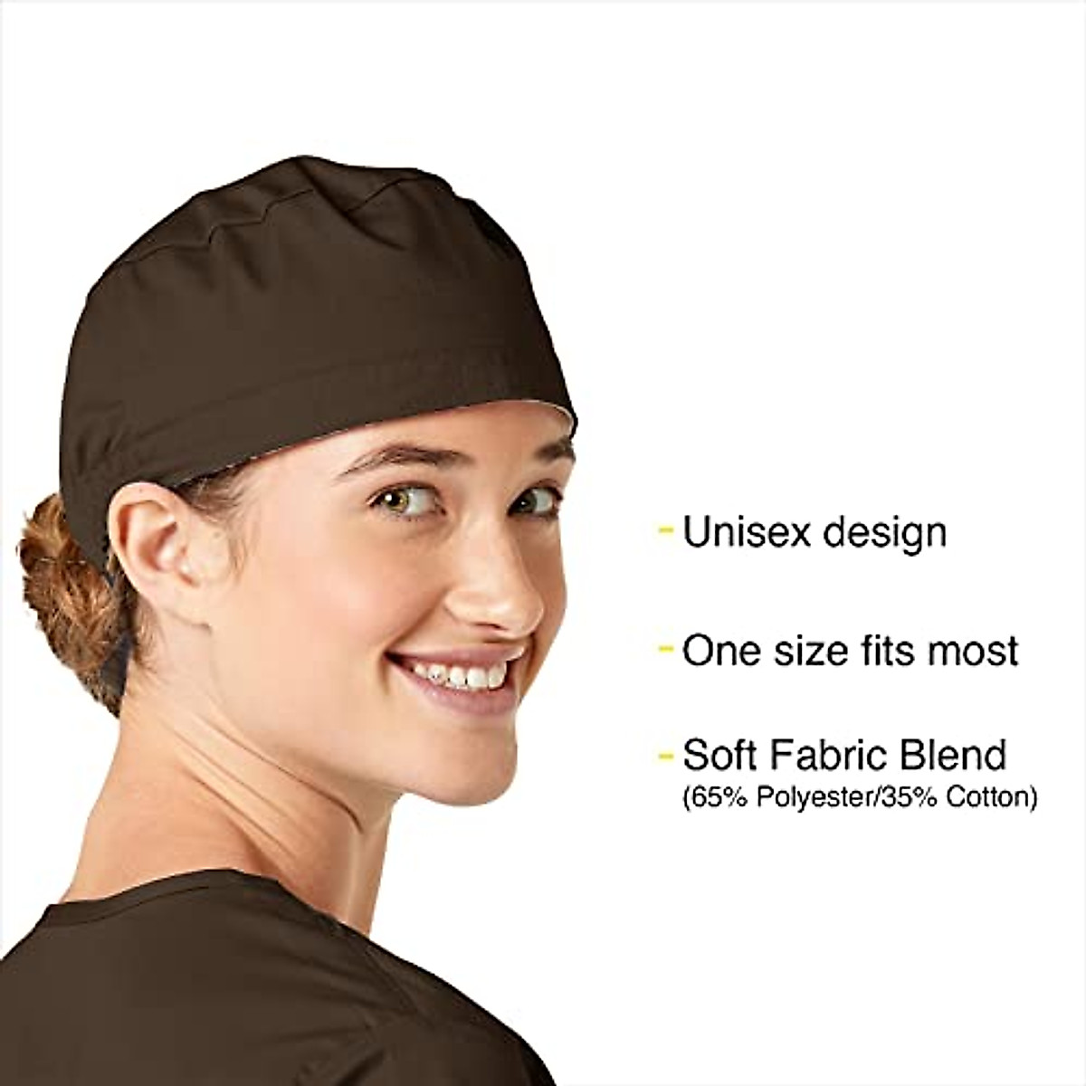 WonderWink WonderWORK Unisex Solid Scrub Cap — One Size Fits Most, Chocolate