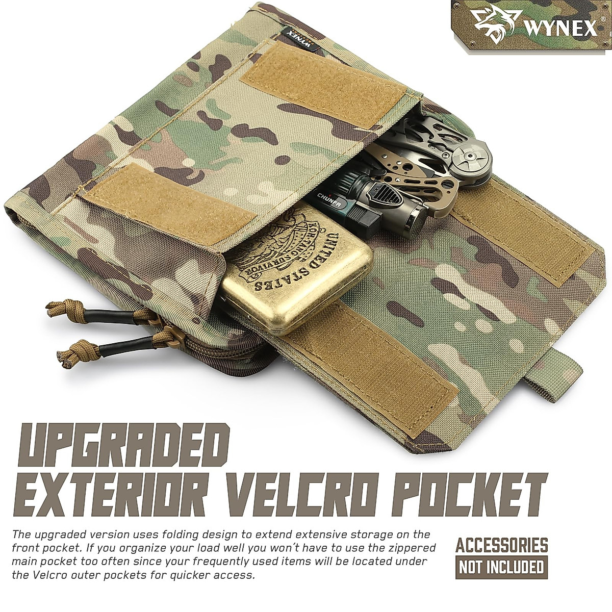 WYNEX Tactical Folding Admin Pouch, Molle Tool Bag of Laser-Cut Design, Utility Organizer EDC Medical Bag Modular Pouches Tactical Attachment Waist Pouch Include U.S Patch (CP Camo)