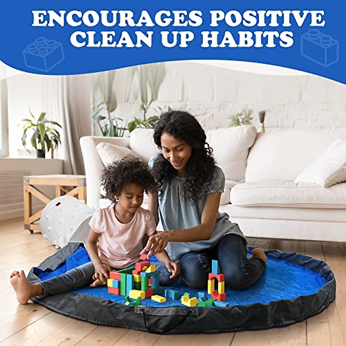 Toy Storage Basket and Playmat - Large Toy Basket with Drawstring Play Mat - Slide Away Canvas Storage Bin - Sturdy Kids Storage Baskets - Modern Toy Storage Box - Toy Storage Bags For Girls, Boys