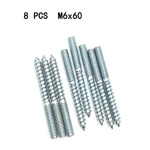 Haozheng Hanger Bolt M6x60 Silvery Double Headed Bolt Self-Tapping Screw for Furniture 8Pcs