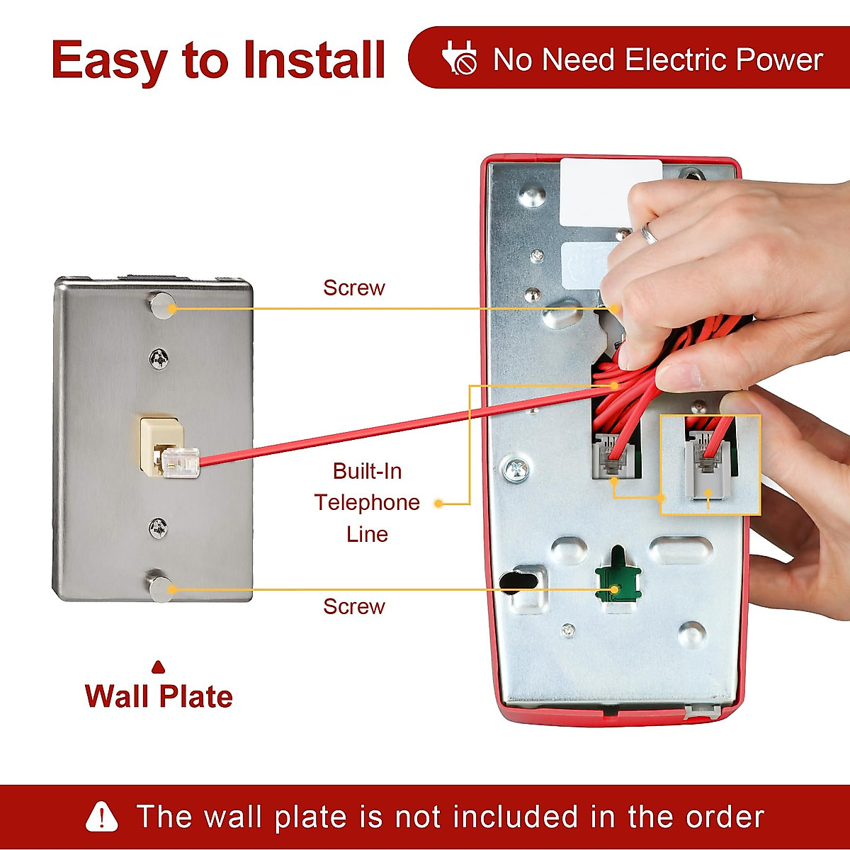 Retro Wall Phones for Landline with Mechanical Ringing Classic Corded Telephone Wall Mounted with Indicator Waterproof Old Style Phone for Home Hotel and Office