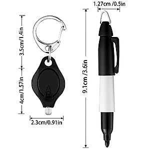 12 Pieces Mini Flashlight Keychain Permanent Marker Keychain for Badge Set LED Key Ring Light Bullet Tip Fine Point Markers (Black)
