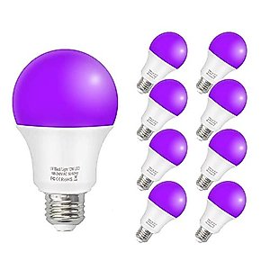 ZHMA LED Black Light Bulbs,12W E26 Base(110V- 240V) UV Blacklight Bulb, Glow in The Dark,Black Lights for Glow Party,Fluorescent Poster,Halloween,Body Paint,Neon Glow(8 Pack)