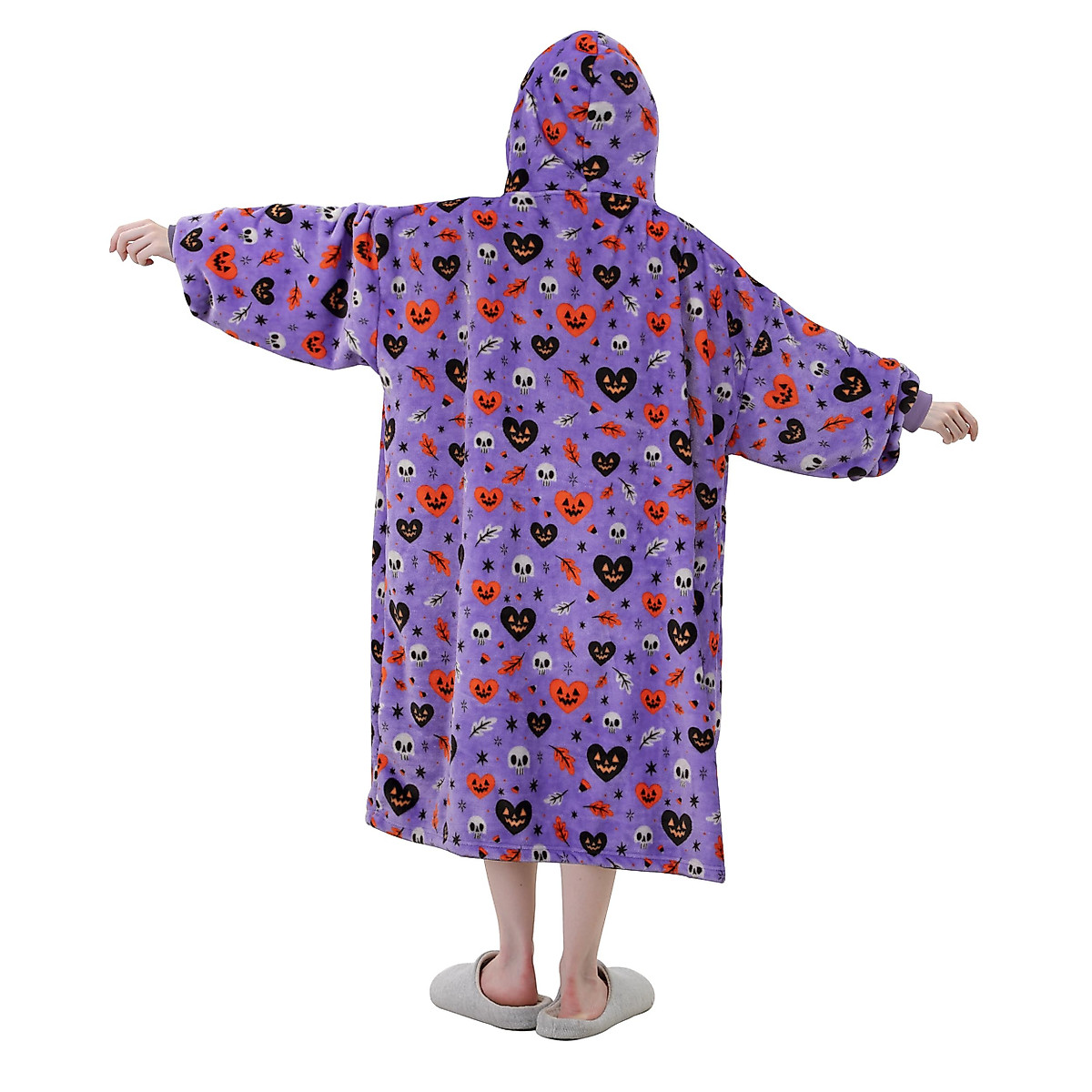 Easy-Going Oversized Flannel Wearable Blanket Hoodie for Adults, One Size Fits All, Purple