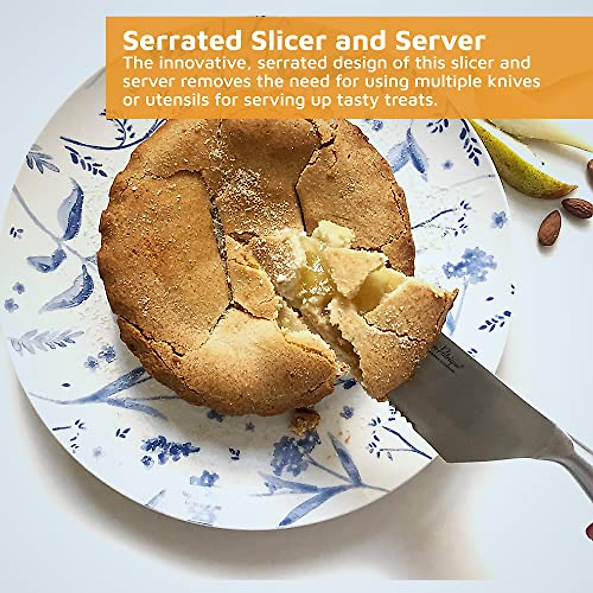 Jean-Patrique Chef's Stainless Steel Serrated Slicer and Server | Unique Serrated Design | A Perfect Cake Slicer and Server, Lasagna Cutter, Spatula, Brownie Cutter or Pizza Lifter | from