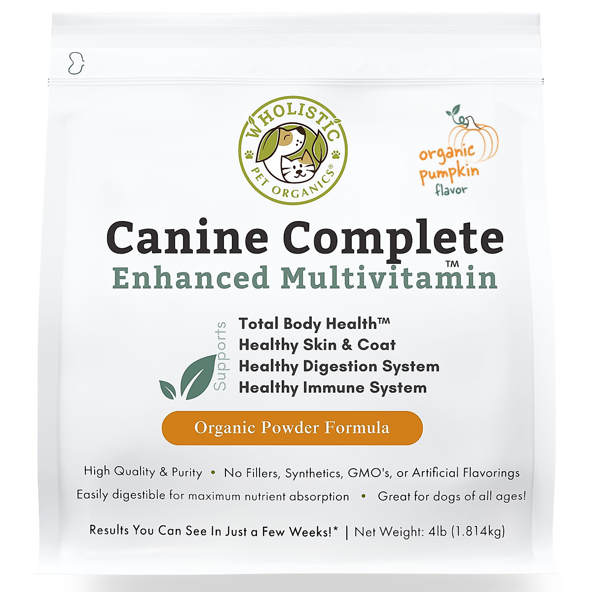 Wholistic Canine Complete with Organic Pumpkin for Dogs - 4 Lb - Dog Vitamins and Supplements with Pumpkin Powder for Digestion, Skin & Coat Health