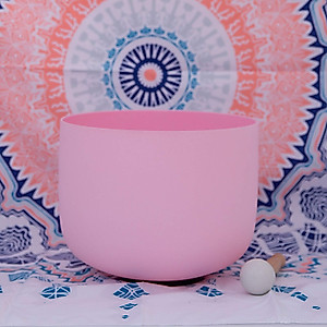 ENERGYSOUND Perfect Pitch 432Hz Frosted C# Adrenals Chakra Pink Colored Frosted Quartz Crystal Singing Bowl 10 inch mallet and o-ring included