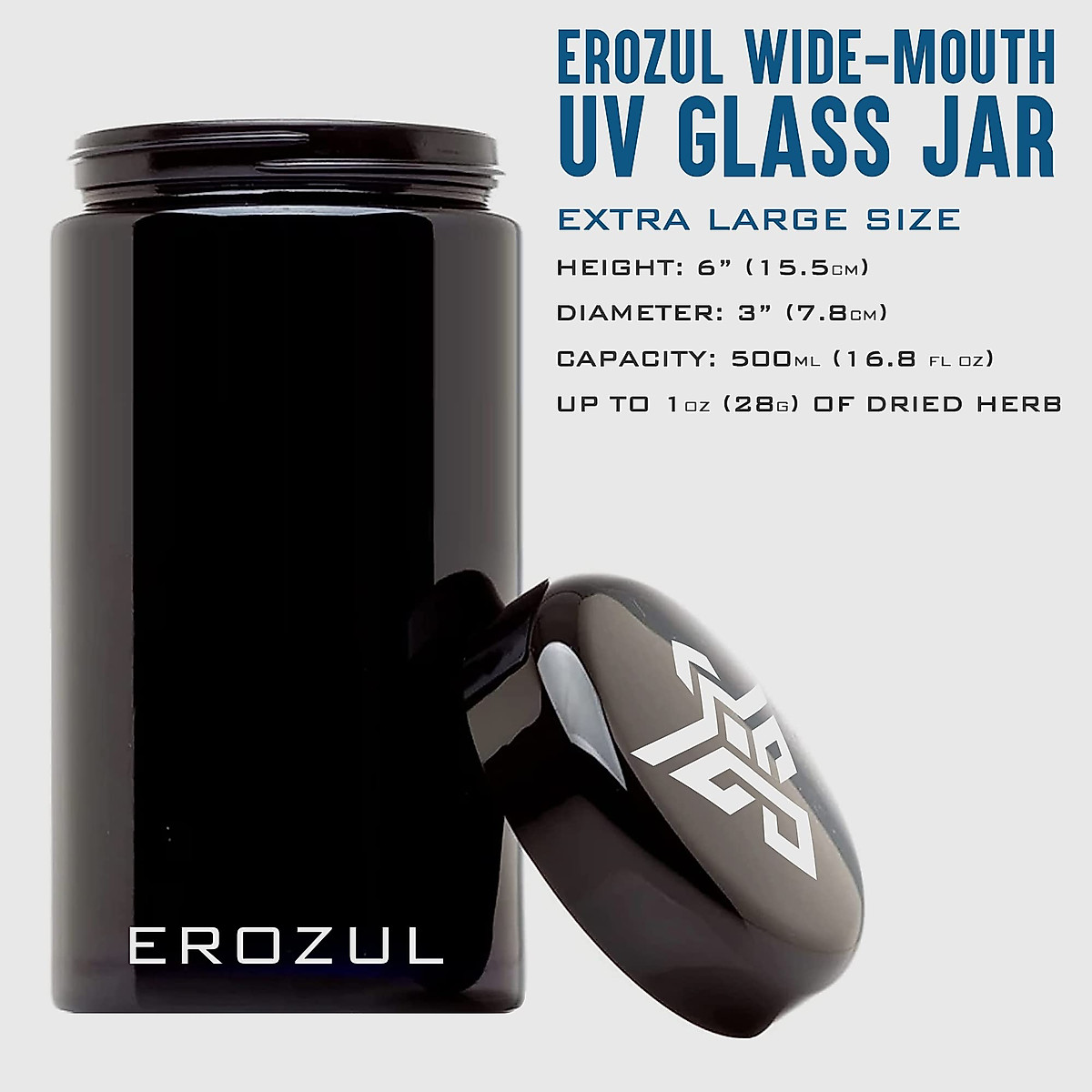 Erozul 500 ml (1 oz) Screw Top Airtight Wide Mouth Ultraviolet Glass Jar with High UV Protection