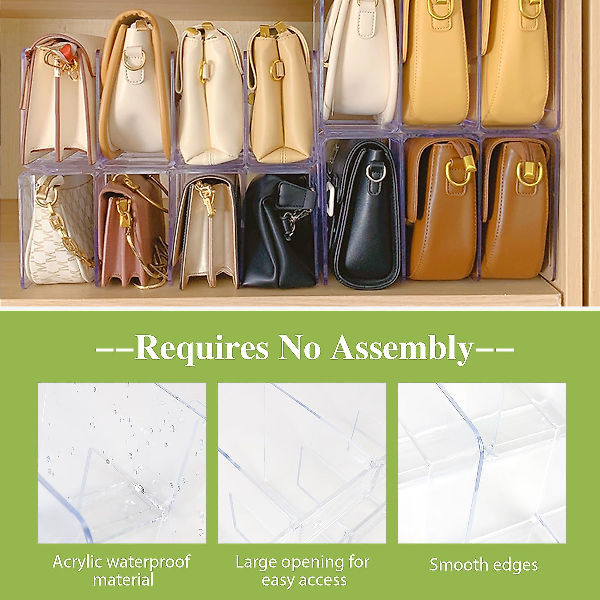 ZIYIME 2 Pcs Purse Organizer for Closet - Acrylic Clear Purse Organizers, Closet Organizers and Storage Purse Handbag Divider Holder, 4 Sections Purse Organizers Dividers in Bedroom Office