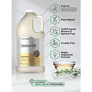 Horbäach Castor Oil 64oz | for Hair, Eyelashes & Eyebrows | Hexane Free & Cold Pressed | Vegetarian, Non-GMO