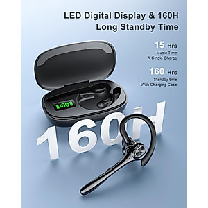 Earbuds Wireless Earpiece Bluetooth Headset with Noise Canceling Mic 160H Standby Time Hands Free Earphones Single Ear Headphone for iphone Android Samsung Cell Phones PC TV Computer Game Trucker Work