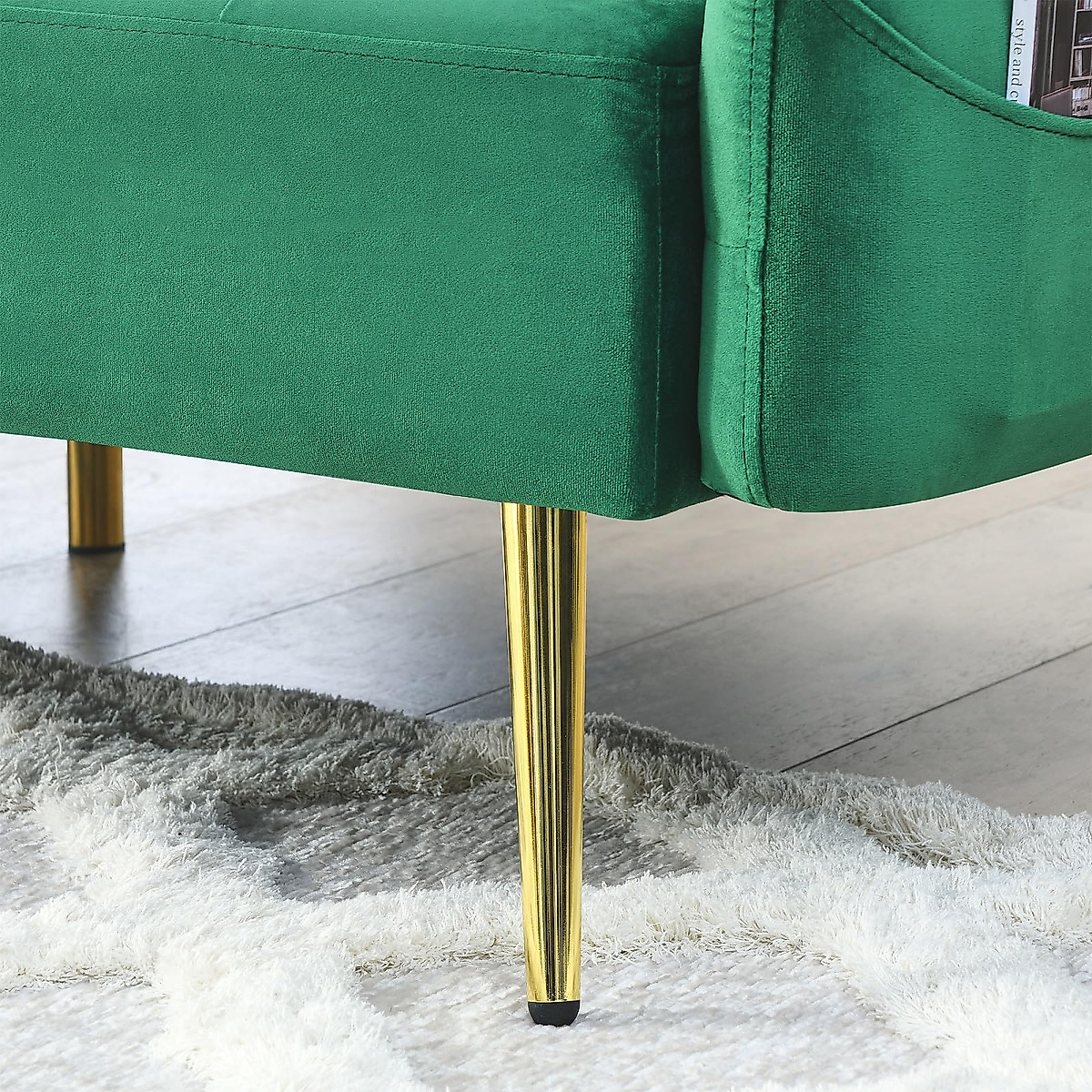 Anwick Velvet Convertible Futon Sofa Bed, Memory Foam Futon Couch Sleeper Sofa, Modern Loveseat Sofa with Adjustable Backrest and Armrests for Home Living Room Office (Green)