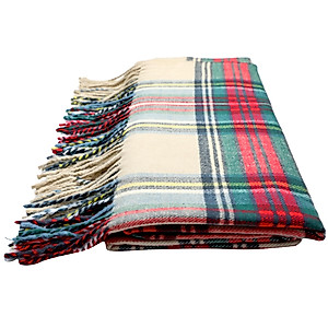 Achillea Long & Wide Scottish Tartan Plaid Large Cashmere Feel Blanket Scarf Check Shawl Wrap 80" x 29" (Khaki Tartan)