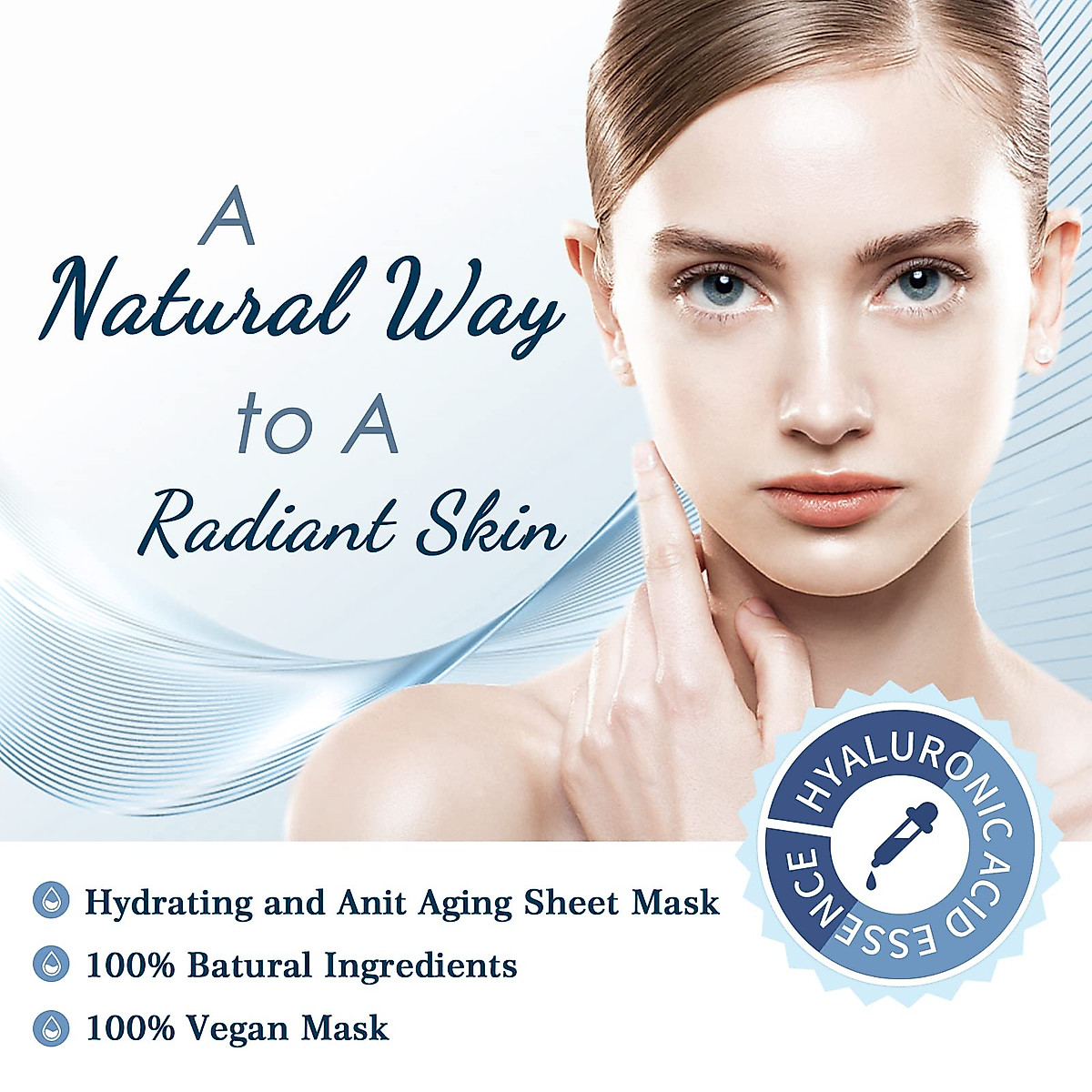 Face Mask Skin Care Hydrating Face Masks Sheets, Hyaluronic Acid Sheets Pack Deep Moisturizing Facemask Anti Aging Facial Mask for Women Skin Care Face Masks beauty- Smoothing Rejuvenating, Pack of 10