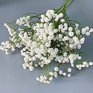 Artificial Flowers Baby's Breath Gypsophila Real Touch Flowers for Wedding Party Home Garden Decoration (White - Pack of 6pcs)
