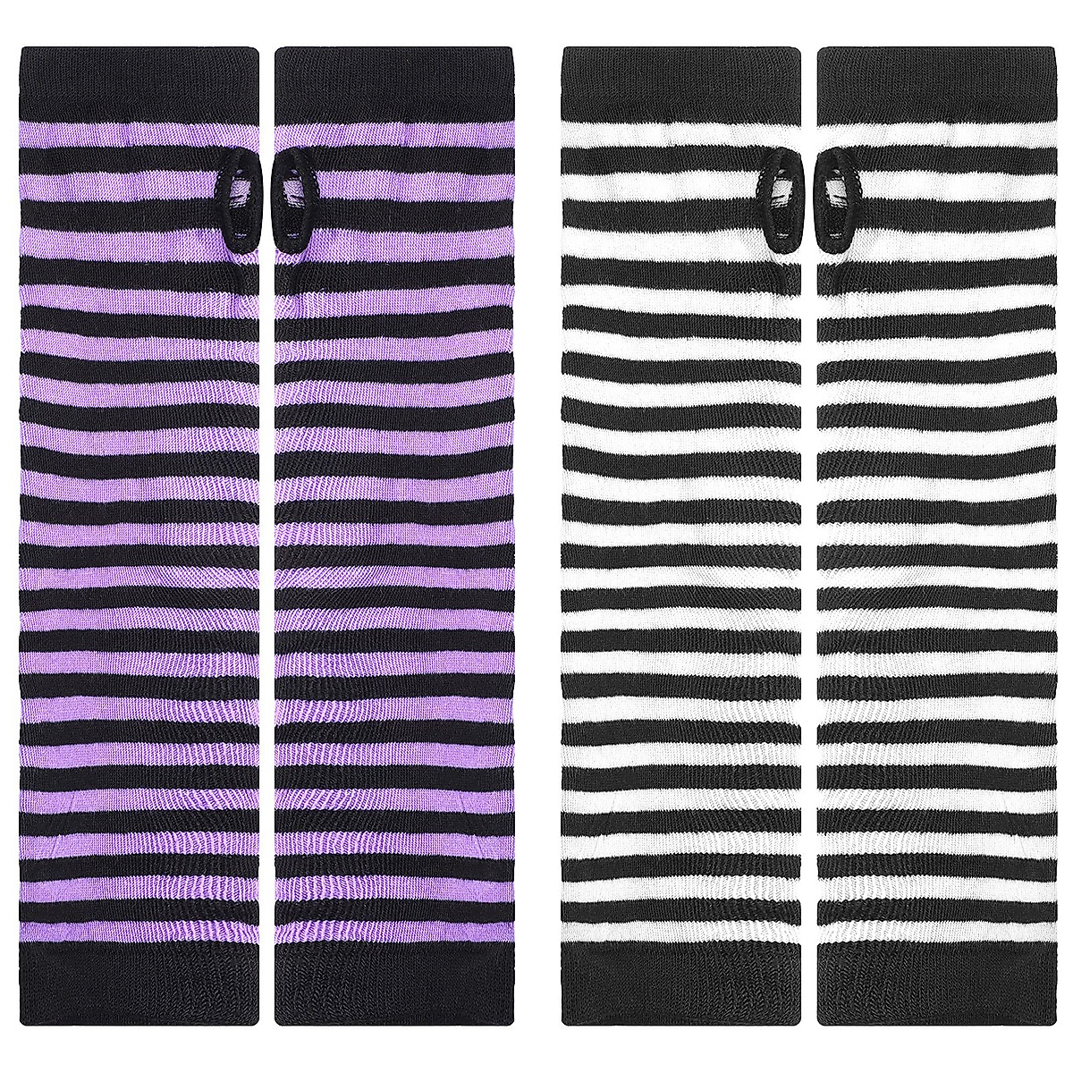 SATINIOR 6 Pairs Long Fingerless Gloves for Women Knit Thigh High Striped Arm Warmer Thumb Hole Stretchy Gloves(Bright Color)