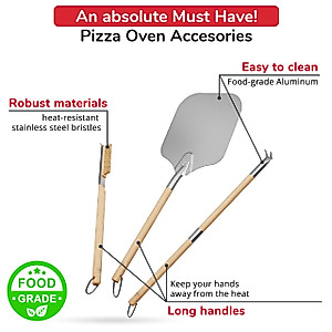 Senwosa Pizza Oven Accessories Kit w/Pizza Peel 12 inch, Pizza Oven Brush & Stone Scraper, Turner/Bubble Popper Bundle - Tools & Supplies Set - Compatible with Outdoor Ooni, Gozney, Ninja, Solo Ovens