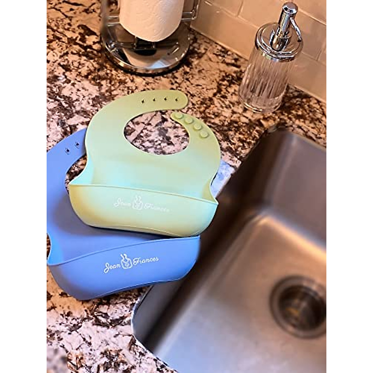 Jean Frances | Silicone Baby Bibs Set Of 2, BPA Free Waterproof Soft Durable Adjustable Silicone Bibs for Infants & Toddlers (Pink/Purple)