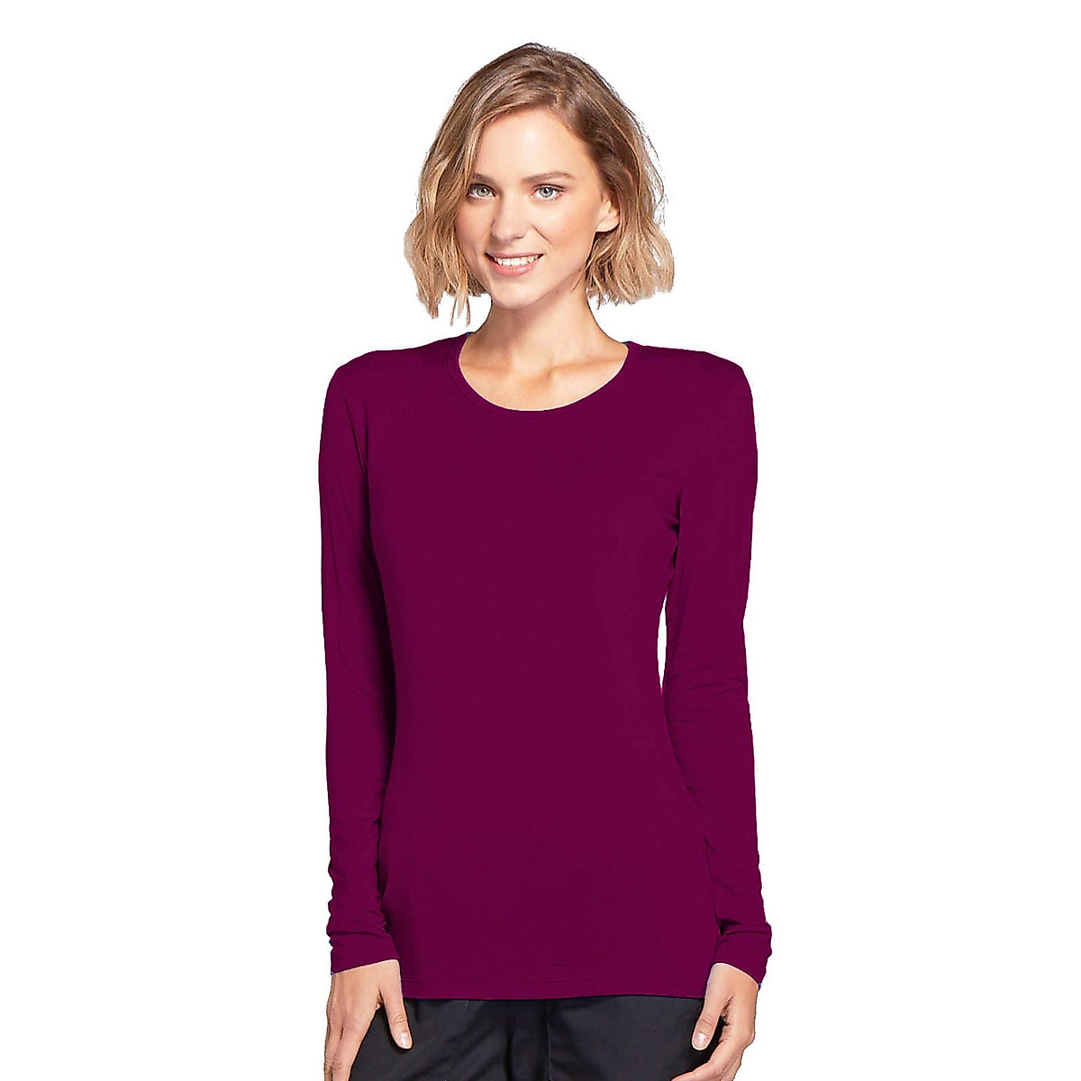 Cherokee Women's Long Sleeve Knit Shirt, Wine, Small