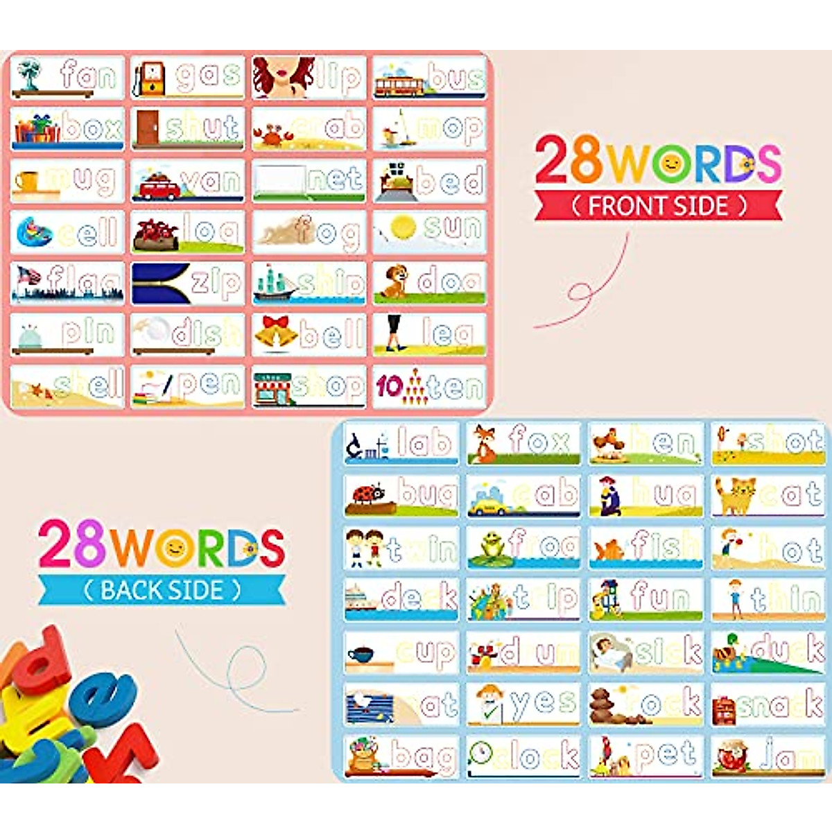 Officygnet Learning Educational Toys and Gift for 3 4 5 6 Years Old Boys and Girls - See & Spell Matching Letter Game for Preschool Kids - 80 Pcs of CVC Word Builders for Toddler Learning Activities