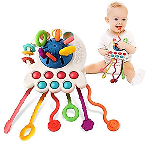 Hooku Montessori Toys for 1 Year Old, Sensory Toys for Babies, Food Grade Silicone Pull String Activity Toy, Fine Motor Toys, Baby Travel Toys, Toddler Infant Baby Girl Boy Gifts