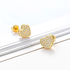 18k Gold Plated Heart Stud Earring For Women Earring 925 silver Screw Back Iced Out Cubic Zirconia earring SENTERIA