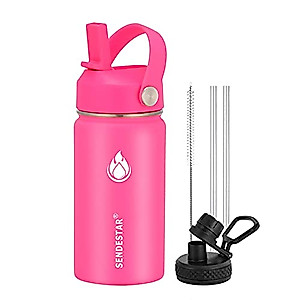 SENDESTAR Stainless Steel Water Bottle-12oz, 24oz, 40oz or 64oz with New Straw Lid or Spout Lid Keeps Liquids Hot or Cold with Double Wall Vacuum Insulated Bottle with Flexible Dust-proof Straw Lid