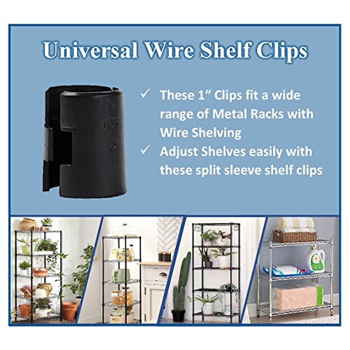 JSP Manufacturing 1" Diameter Post Wire Shelf Clips Shelving Split Sleeves Lock Metal Rack Locking Plastic Pick A Pack Wholesale Bulk 8 Pairs (16 Pack)