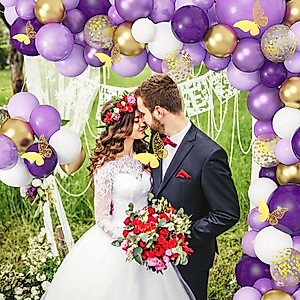 Ouddy Party Purple Balloons Garland Arch Kit,152Pcs Light Pastel Purple Gold Balloon Confetti Metallic Balloons for Baby Shower Wedding Mothers Day Purple Butterfly Birthday Party Decorations Supplies