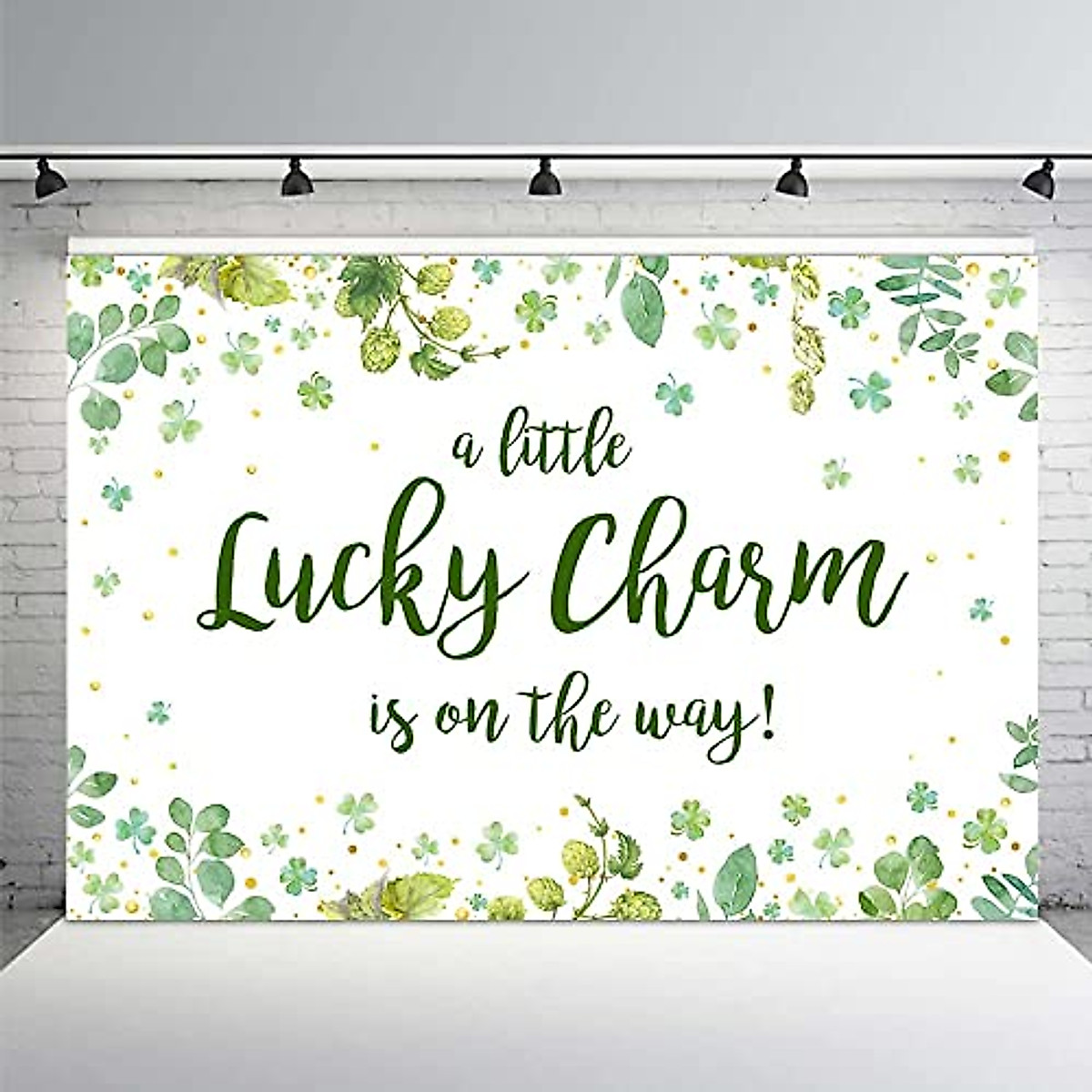 MEHOFOND 7x5ft A Little Lucky Charm Baby Shower Backdrop St. Patrick’s Day Party Decor Boy Girl Baby Shower Banner Green Shamrock Background Supplies Photo Booth Props