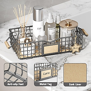 Qcold Bathroom Organizer Basket, Bathroom Counter Organizer - Small Metal Basket - Bathroom Counter Organizers and Storage with Handles, Wire Baskets for Organizing Farmhouse Decor - Gray