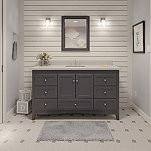 Kitchen Bath Collection Abbey 60-inch Single Bathroom Vanity (Quartz/Marine Gray): Includes Marine Gray Cabinet with Stunning Quartz Countertop and White Ceramic Sink