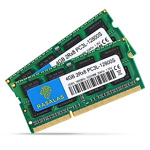 8GB (2X 4GB) PC3L-12800S DDR3L 1600MHz 4GB RAM DDR3L PC3L-12800S 1600MHZ SODIMM 2Rx8 1.35V 204Pin CL11 Rasalas Memory kit for Laptop/Notebook/AIO Computer Upgrade