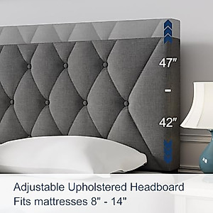 Molblly Full Size Bed Frame with Adjustable Headboard, Linen Fabric Wrap, Strong Frame and Wooden Slats Support, No Box Spring Needed, Non-Slip and Noiseless, Easy Assembly, Dark Grey