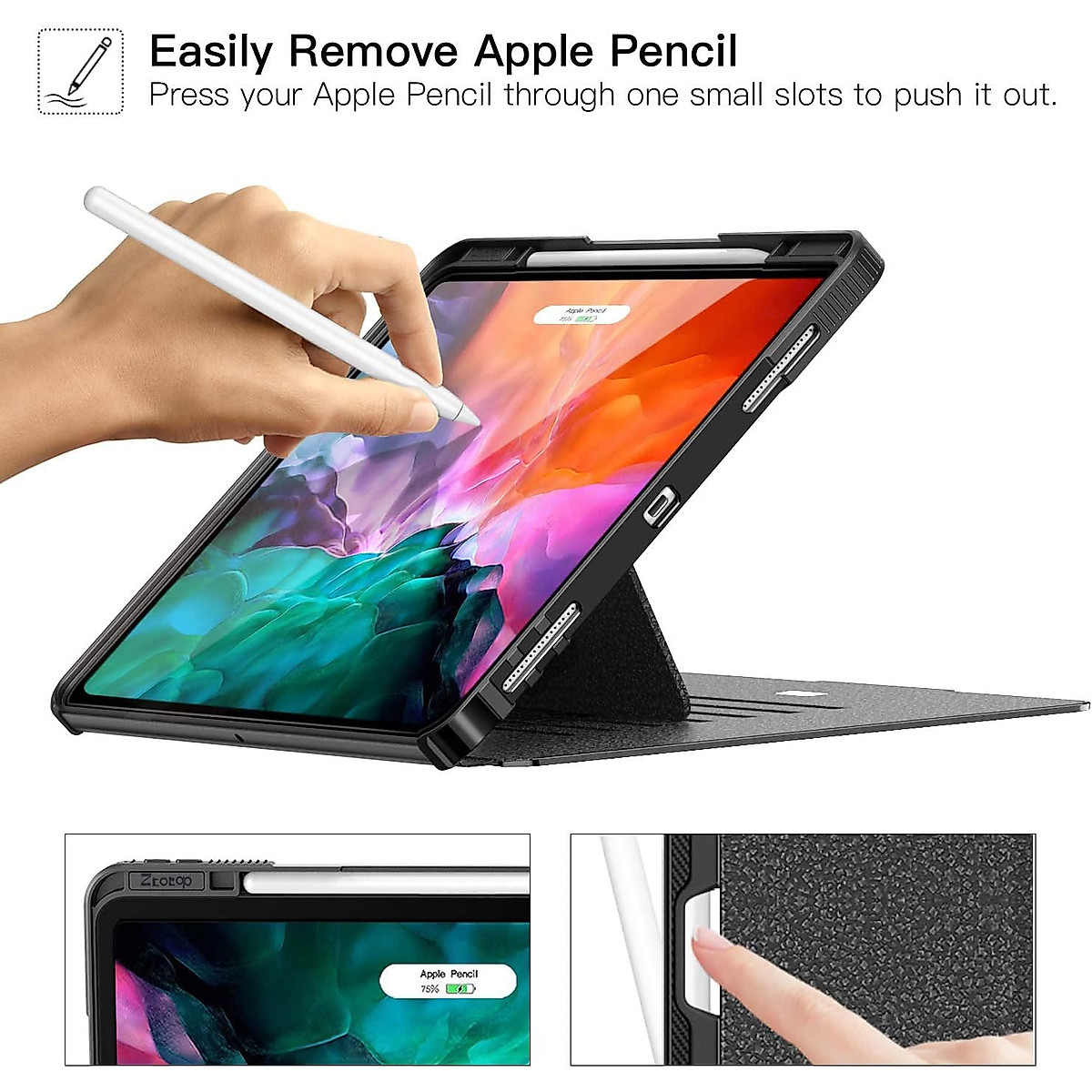 ZtotopCases for New iPad Pro 12.9 Inch 6th/5th/4th Generation 2022/2021/2020, [6 Magnetic Stand Angles] Protective Cover with Pencil Holder, Auto Wake/Sleep, Black