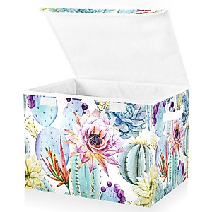 xigua Cactus Storage Bin with Lids Larger Collapsible Decorative Cube Storage Bins with Handles Divider for Bedroom Closet Living Room