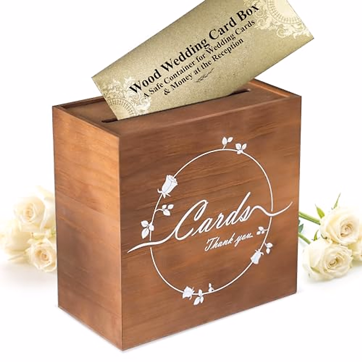 Daily Venture Wood Card Box with Slot & Lid | Assembled Card Box for Party | Rustic Wood Card Box for Wedding, Envelope Gift Box for Reception, Baby Shower, Wedding Card Box for Cards and Money