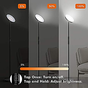 addlon - LED Torchiere Floor Lamp, Tall Standing Modern Lamp Pole Light for Living Room & Office,with Stepless Dimming, Memory Function - Classic Black