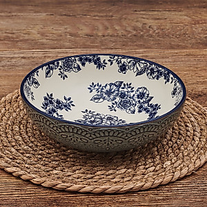 Pfaltzgraff Gabriela Blue Floral Set of 2 Pasta Bowls, 8 Inch, Blue and White