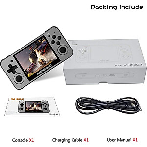 hemistin RG350m Handheld Game Console with 16G Memory, 3.5 Inch IPS Screen 2500MAH Battery Preload 5000 Games Opendingux System Gifts (Chinese and English Version) (Titanium + 32G TF Card)