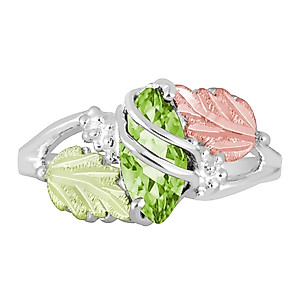 Marquise Synthetic Peridot August Birthstone Wrap Ring, Sterling Silver, 12k Green and Rose Black Hills Gold Size 7