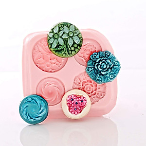 Flower Vintage Style Button Silicone Mold Fondant Chocolate Mint Resin Polymer Clay Jewelry Craft Mold