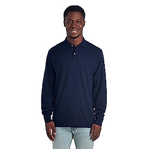 Jerzees Men's SpotShield Stain Resistant Polo Shirts (Short & Long, Long Sleeve-Navy, Large