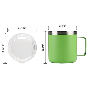 TAHOE TRAILS 12 oz Insulated Stainless Steel Coffee Mug, Vacuum Insulated Double Wall Travel Cup with Lid and Handle, Green
