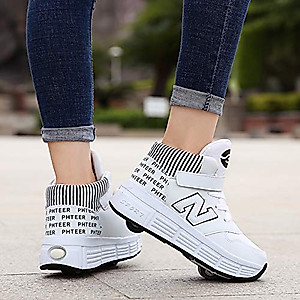 UGUHU Shoe with Wheels Automatic Retractable Technical Skateboarding Shoe Inline Skates Cross Trainers Roller Skate Shoes Wheels Shoes Motion Trainers Shoes for Boys Girls,Double-41