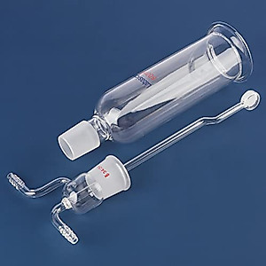 Labasics Gas Washing Bottle, Borosilicate Glass 34/34 Stopper Gas Bubbler Gas Washing Bottle with Fritted Disc and 8 mm OD Inlet/Outlet Hoses, 500 ml