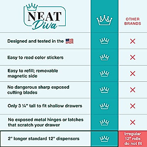 Neat Diva 12" Bamboo Foil Plastic Wrap Organizer Cutter, Plastic Wrap Dispenser Cutter, Tin Foil Organizer Drawer, Bamboo Aluminum Foil Dispenser Cutter, Kitchen Organizer Foil Plastic Wrap (3-in-1)
