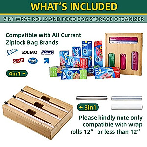 Oirboeus Ziplock Bag storage Organizer Foil and Plastic Wrap Organizer Dispenser with Cutter plastic bag organizer Organization and Storage for Kitchen Drawer Dispenser for Gallon Quart Snack Sandwich