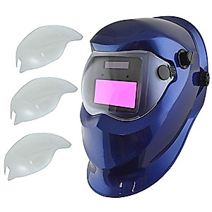 Auto Darkening Welders Helmet Mask Welding Grinding Blue & 3 x Lens Cover